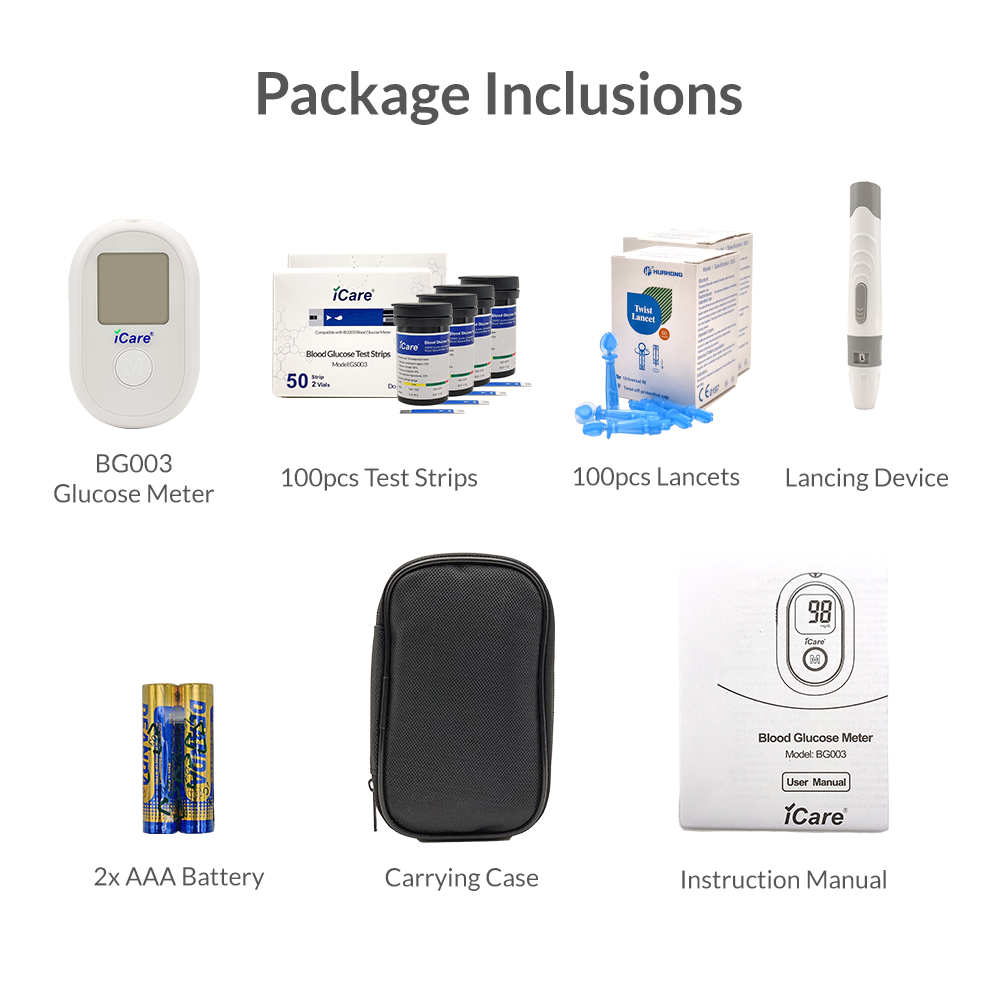 iCare BG003 Blood Glucose Monitor Complete set + 100pcs Test Strips ...