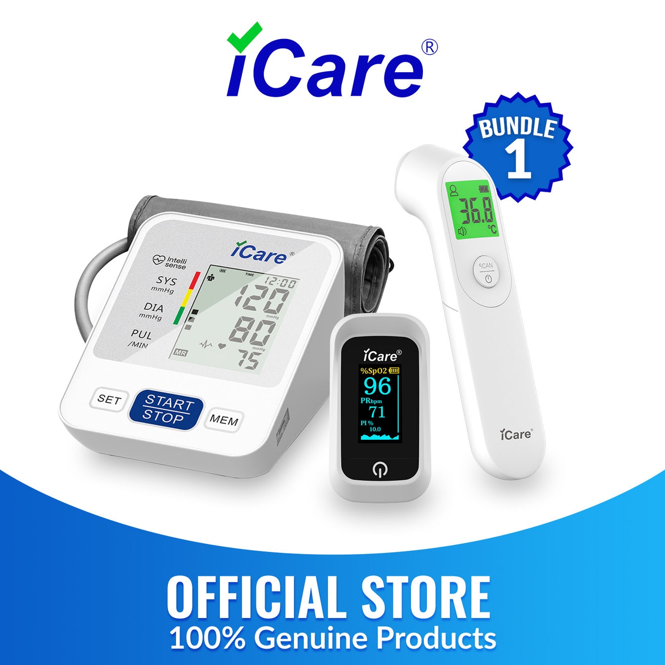 iCare Bundle 1 CK238 Digital BP Monitor + E66 Infrared Forehead Thermo ...
