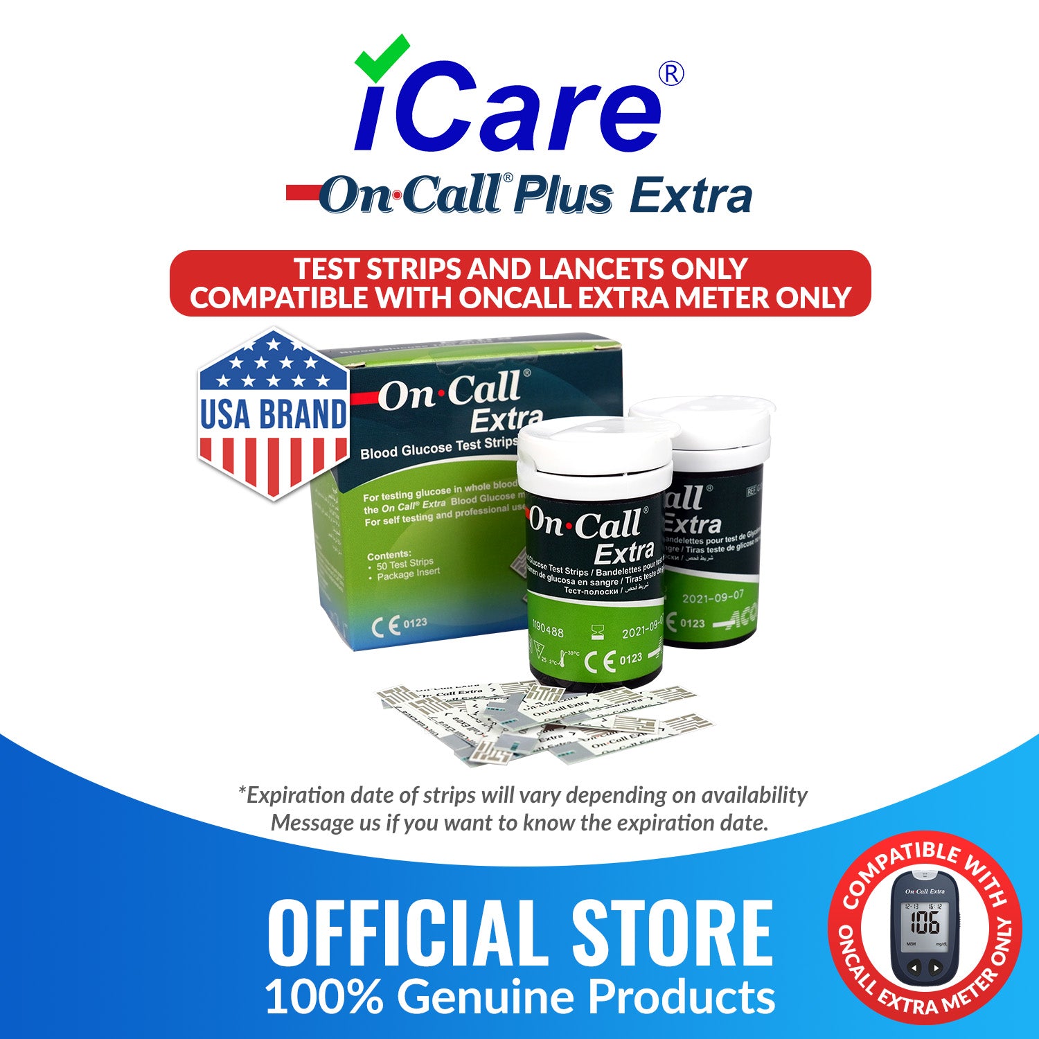 iCare® On Call® Extra Test Strips 25/50pcs iCare COMPATIBLE ONLY WITH ...