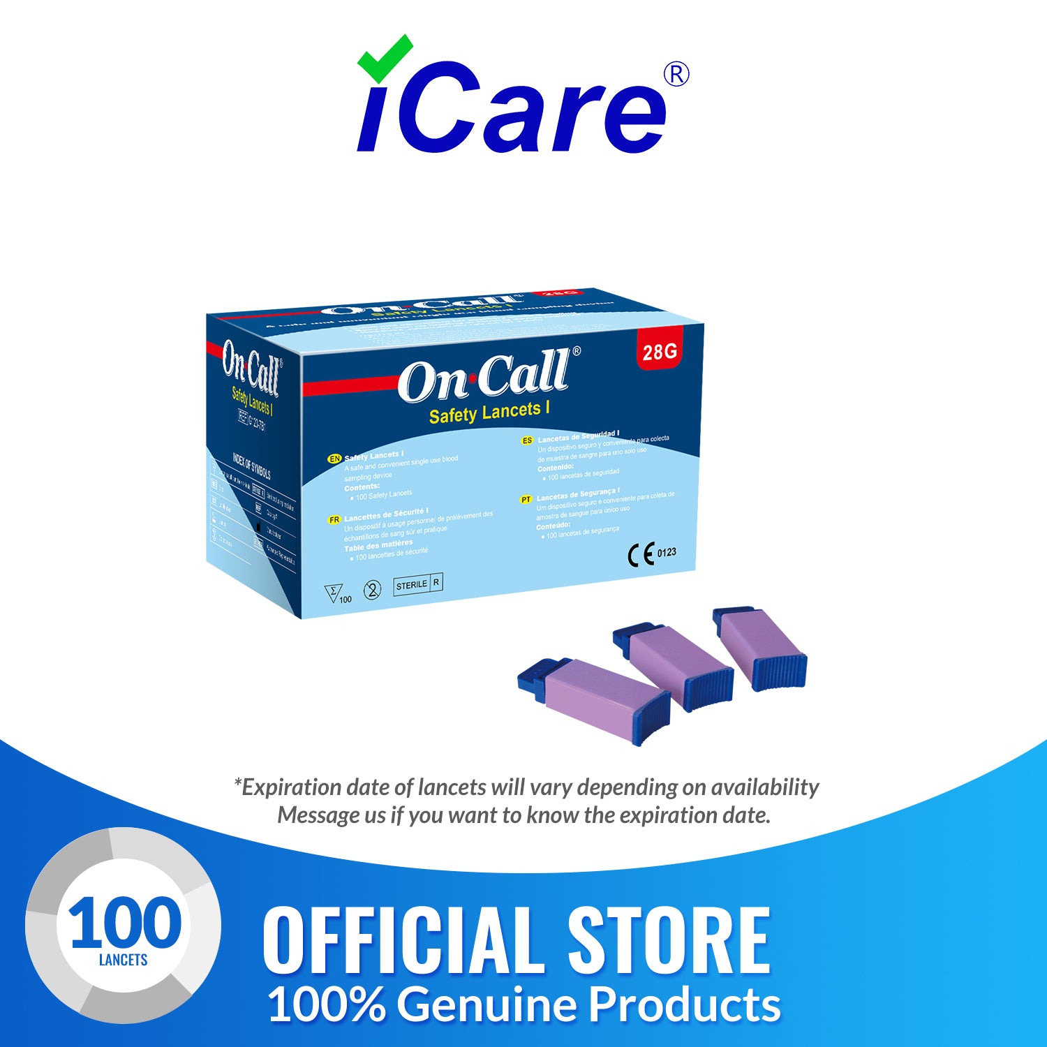 iCare On Call Safety Lancets Pressure Activated Single Use Lancing Dev ...