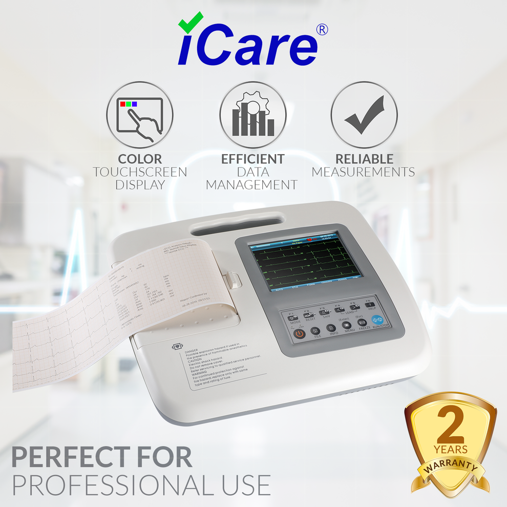 iCare® 1106L Color LCD Touch Screen 6-Channel ECG Machine (Snap Button ...